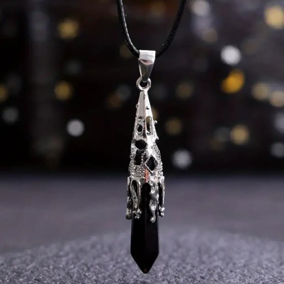 Jewelry | Obsidian Natural Stone Hexagonal Prism Pyramid Pendant ...